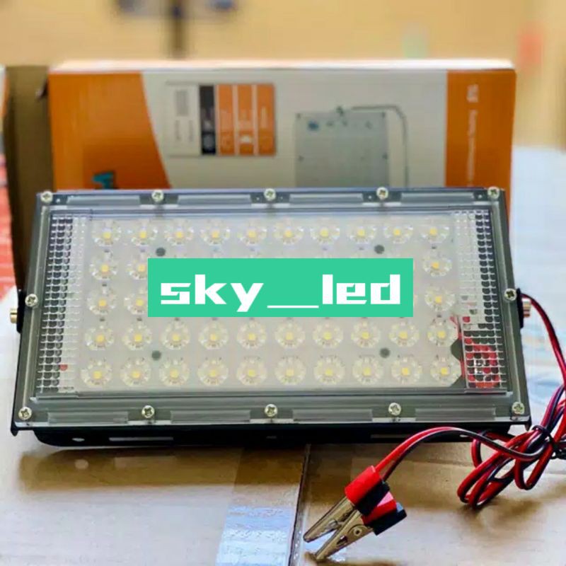 Jual Lampu Led Sorot 12v dc 50w putih Kap Big Power Floodlight DC 12V 50W + Kabel jepit aki 1.5m ...