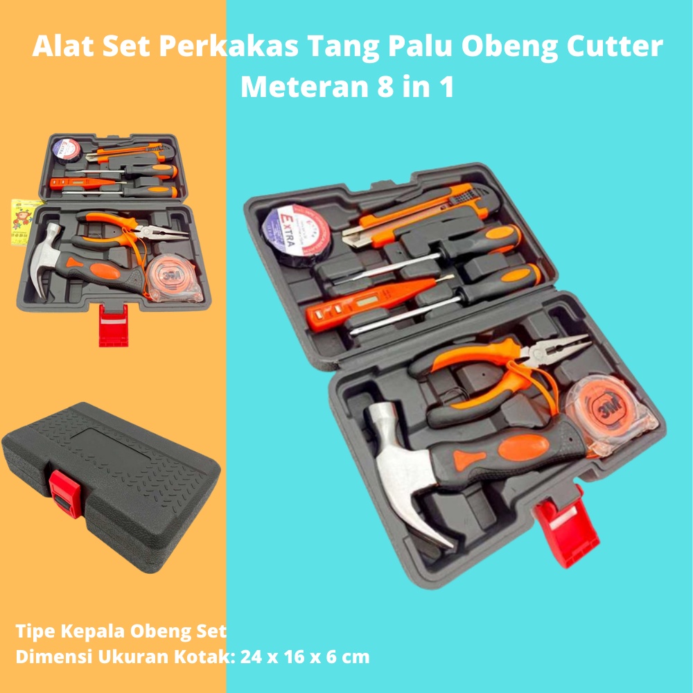 Jual Alat Set Perkakas Tang Palu Obeng Cutter Meteran 8 in 1 | Shopee ...