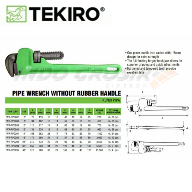 Jual TEKIRO Kunci Pipa 8 Inch Pipe Wrench 8" Kunci Ledeng Alat Pembuka ...