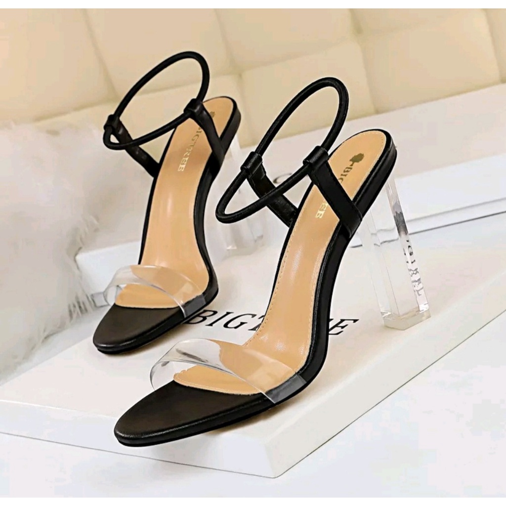 Jual SANDAL WANITA HEELS /HAK KACA/TALI KARET/9 CM/TERBARU (COD)-a3y ...
