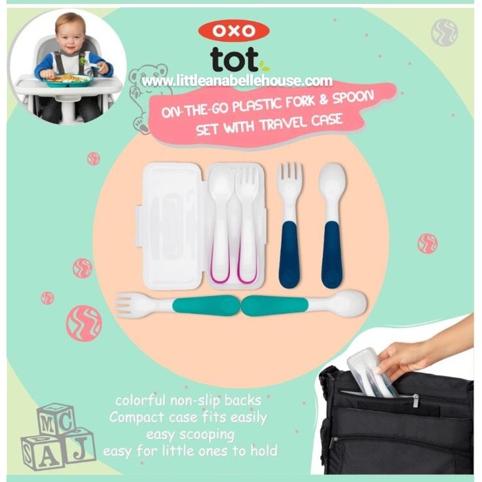 Jual OXO Tot On-the-Go Plastic Fork and Spoon Set with Travel Case | Shopee Indonesia