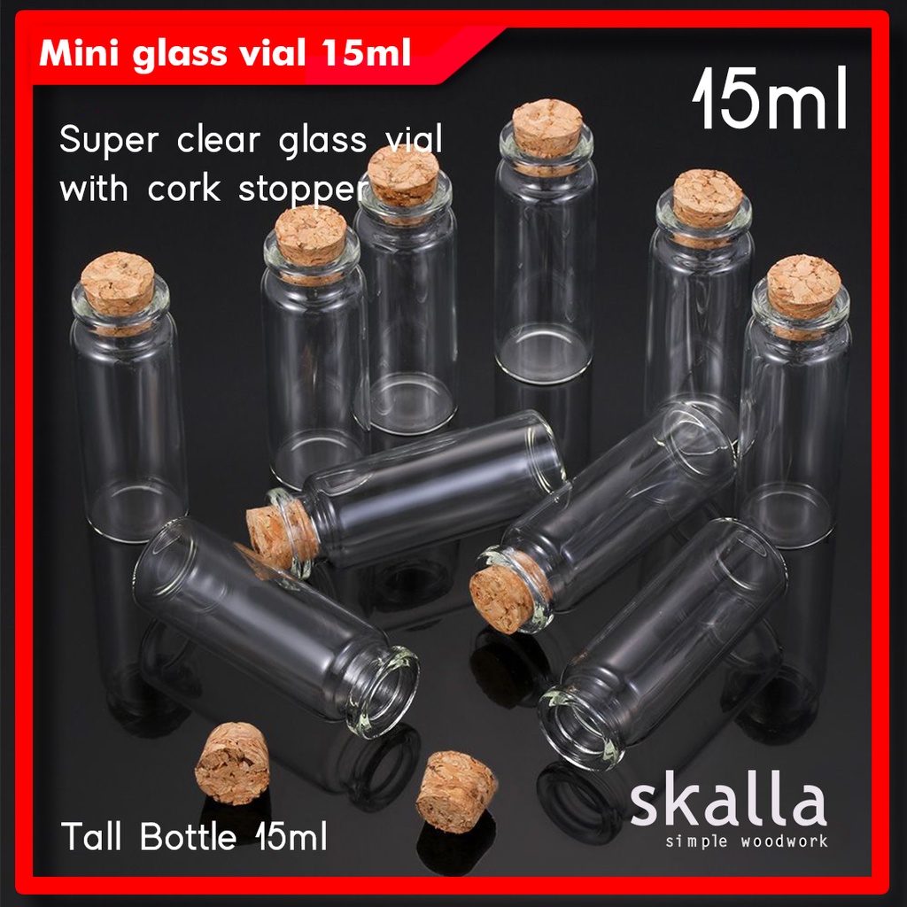 Jual botol kaca mini vial tutup gabus kayu cork kecil 15ml clear ...
