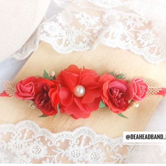 Jual Alea headband bando anak bayi bunga merah gold | Shopee Indonesia