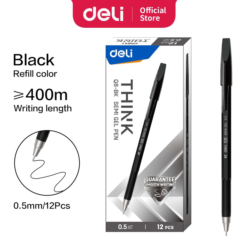 Jual Pulpen Deli Think Semi Gel Q8 0.5mm Penulisan Halus (1 pulpen ...