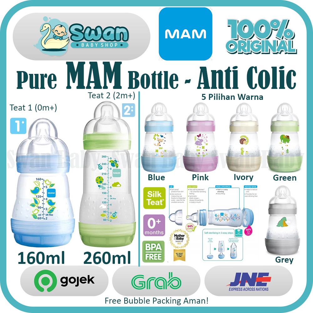 Jual MAM Anti colic Bottle / Pure MAM / Botol Susu Bayi MAM | Shopee ...