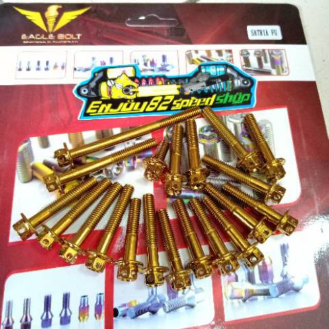 Jual Baut set Pb Probolt Gold flower Blok Block Bak Mesin Kiri Kanan Satria Fu 150 | Shopee ...