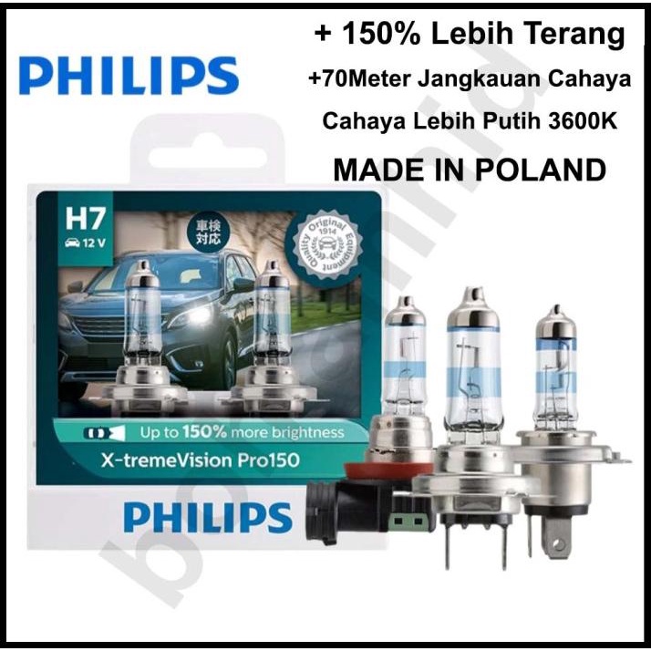 Jual Lampu Mobil Philips H7 Xtreme Vision Pro150 +150% Made In Poland ...