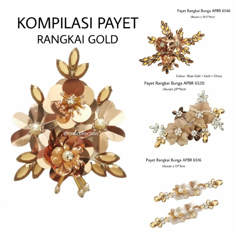 Jual Payet rangkai bunga 3d APBR KOMPILASI GOLD series Payet jahit ...