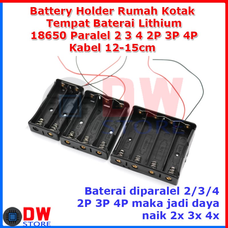 Jual Tempat Kotak Box Baterai 18650 Battery Holder Paralel 1 2 3 4 2P ...