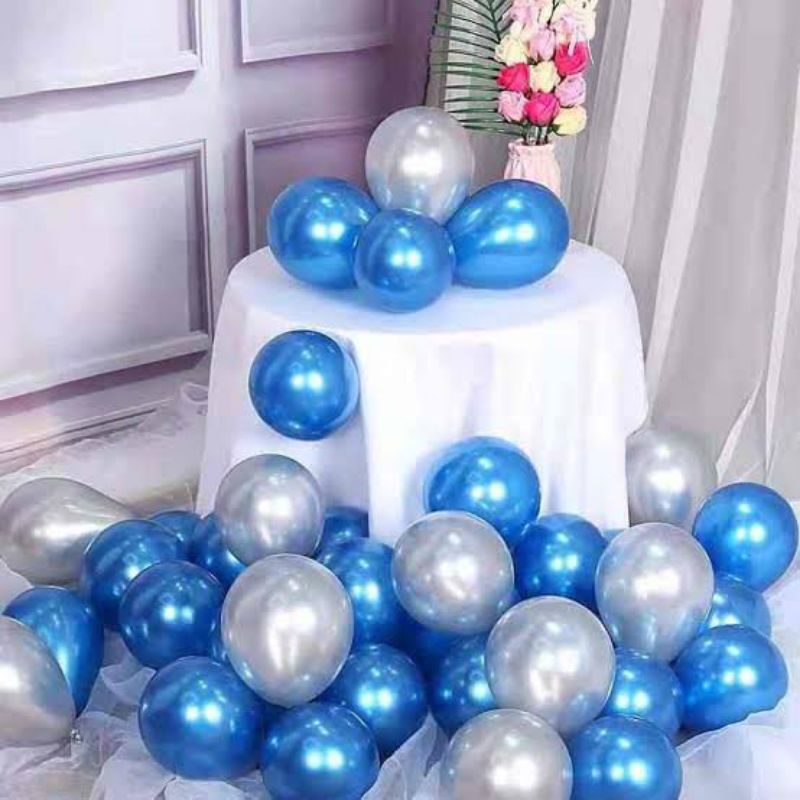 Jual paket dekorasi balon murah, paket 30 pcs balon silver mix biru ...