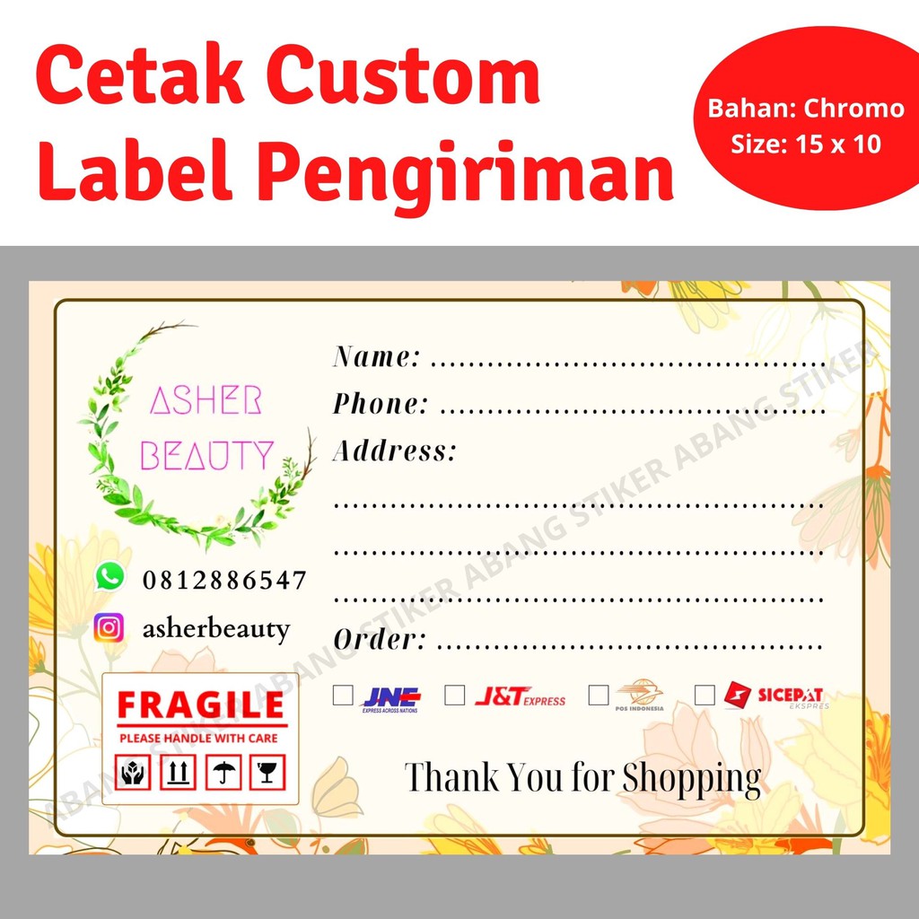 Jual Cetak Label Pengiriman Custom Design - Ukuran 15 x 10 cm | Shopee ...