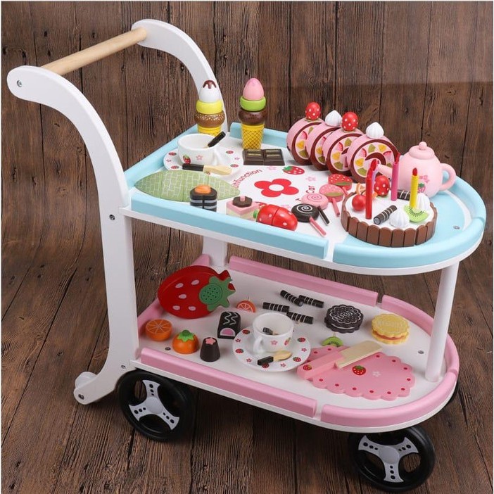 Jual cake trolley educational wooden toys gerobak edukasi dorongan kue ...
