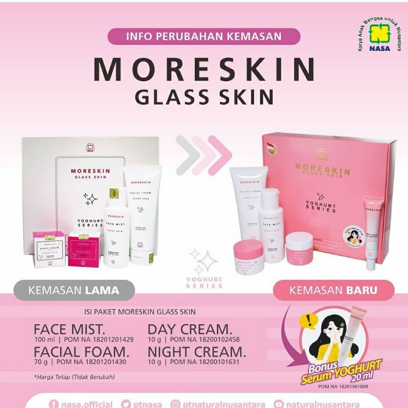 Jual PAKET MORESKIN GLASKIN NASA/cream glowing free Serum Yoghurt ...