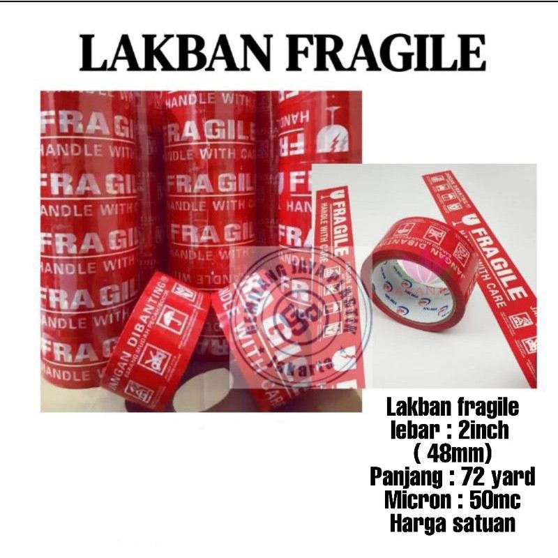 Jual Lakban Fragile Merah 45mm x 100 yard Isolasi Kuat Perekat Lem ...