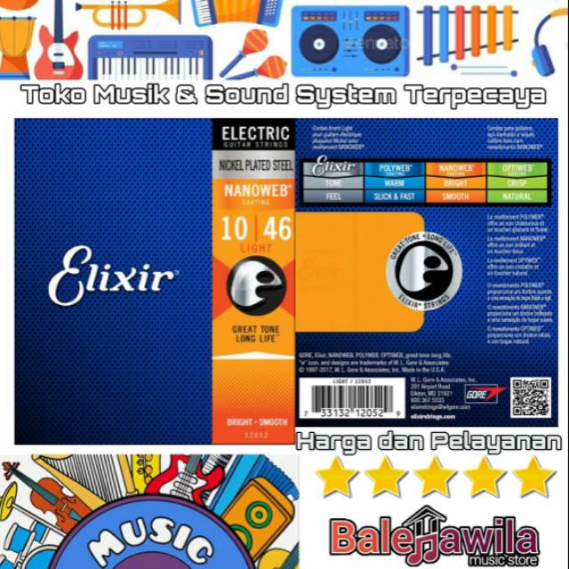 Jual ELIXIR 12052 NANOWEB Nickel Senar Gitar Elixir Original Elektrik ...