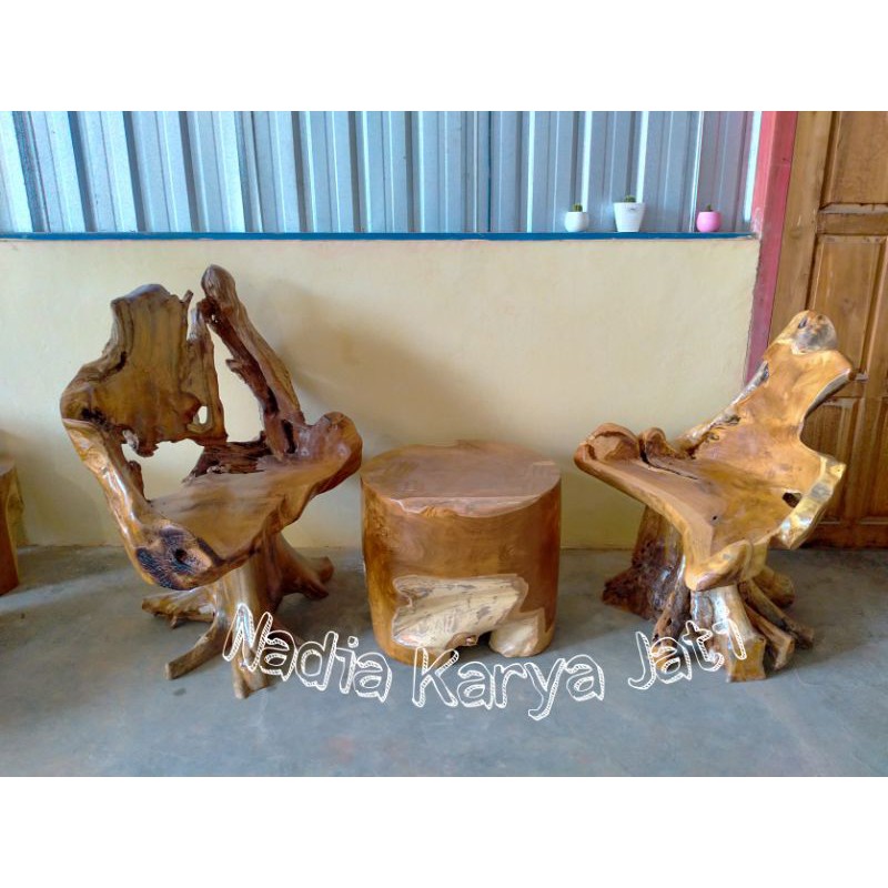Jual MEJA AKAR JATI SATU SET / MEJA FINISHING / MEJA SATU SET KURSI 2 ...