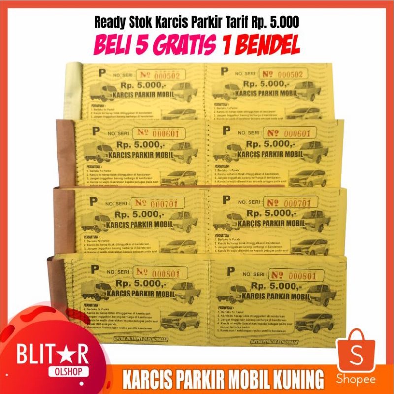 Jual Karcis Parkir Mobil Tarif 5 Ribu Kertas Warna Best Seller | Shopee ...