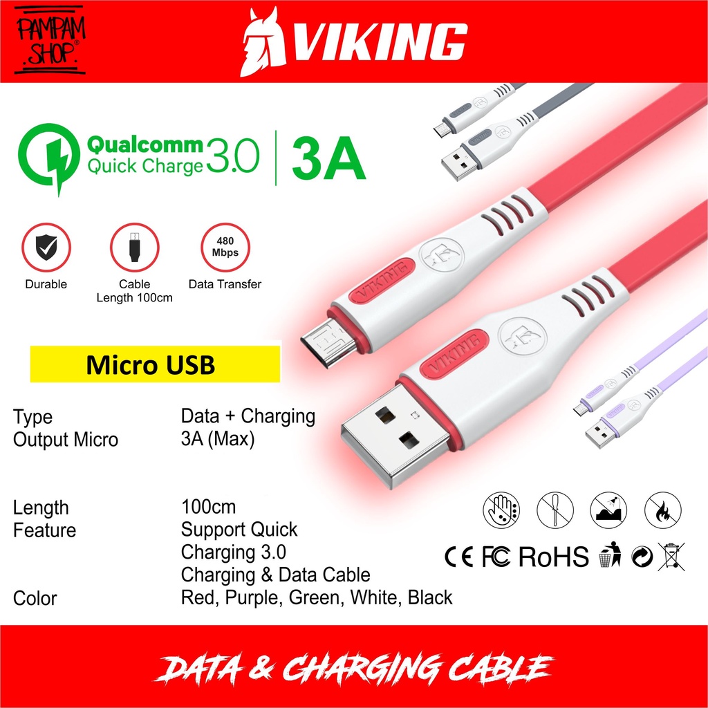 Jual VIKING Kabel Data Micro USB 100cm Fast Charging 2.4A for Samsung ...