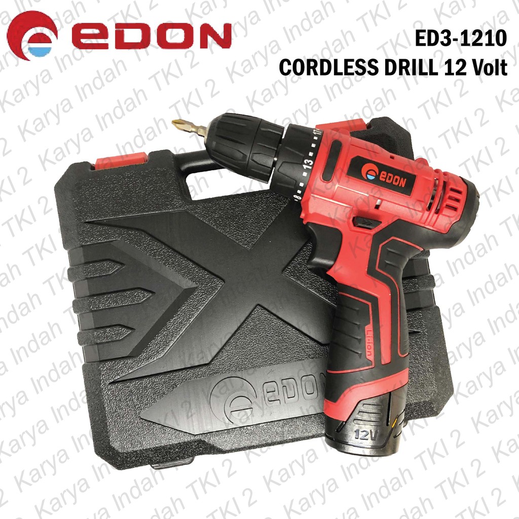 Jual CORDLESS Drill 12 Volt EDON Mesin Bor Obeng Baterai Koper 12V ED3 ...