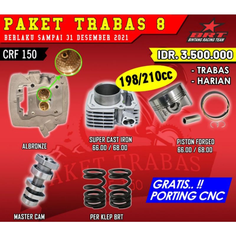 Jual PAKET TRABAS CRF 150 BRT ( HEAD ALBRONZE + KLEP 34 29 36 31 + BLOK ...