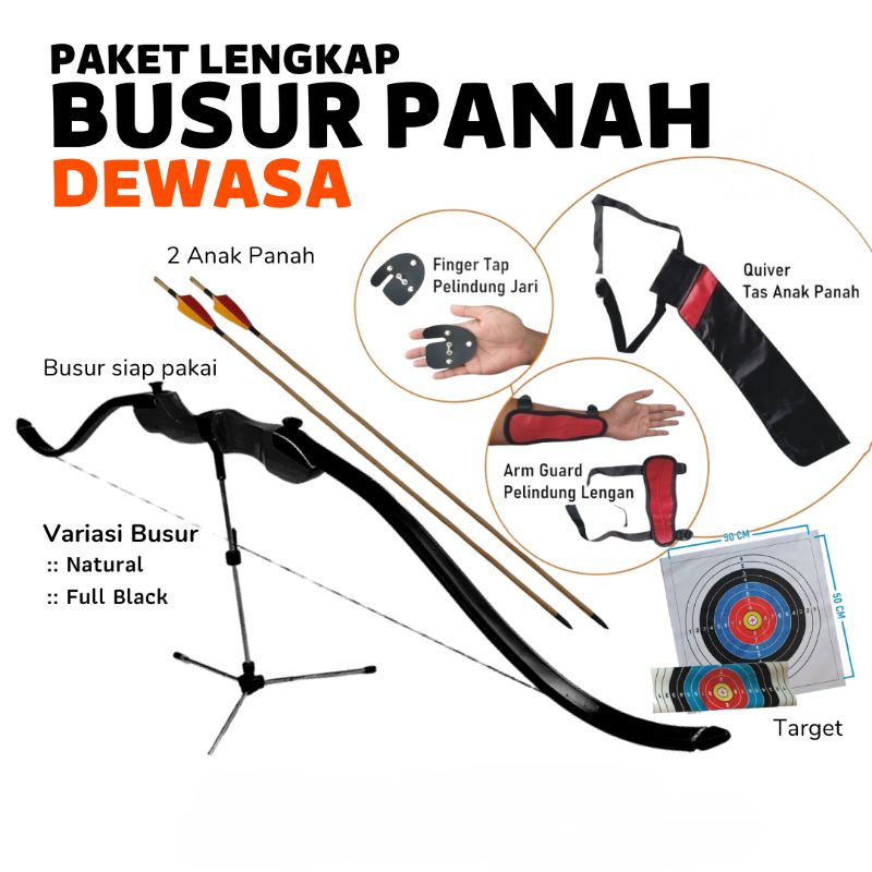 Jual Busur Panah Dewasa Full Set Lengkap || Busur + 2 Arrow + Finger ...