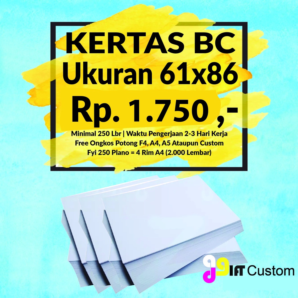Jual Kertas BC / Brief Card 150 Gsm Uk Plano 61Cm x 86Cm Free Potng ...