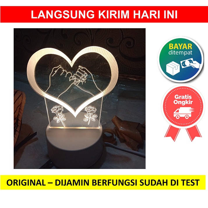 Jual LAMPU ACRYLIC JANJI CINTA LOVE PROMISE HIAS LED 3D 3 DIMENSI LAMPU ...