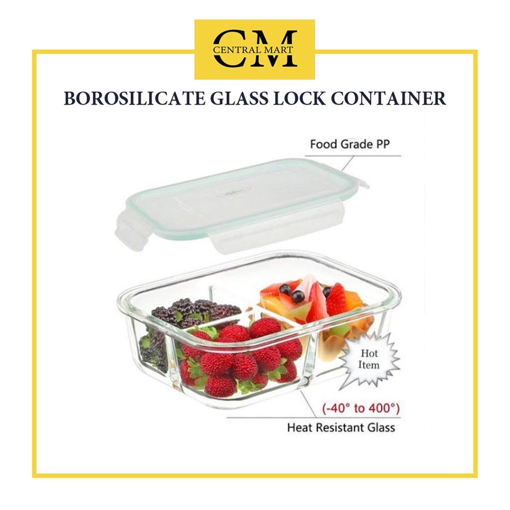 Jual BOROSILICATE GLASS LOCK CONTAINER SEKAT 2 & 3 / GLASSLOCK LUNCH ...