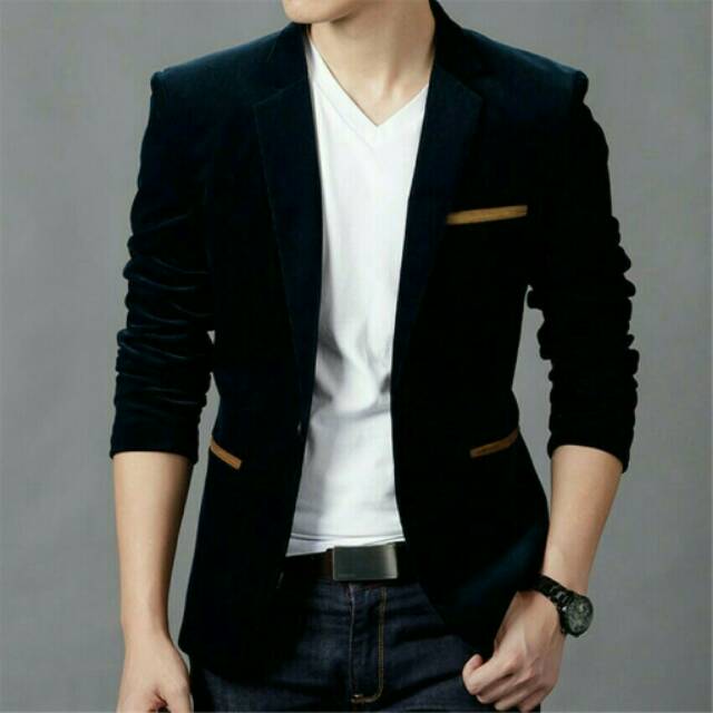 Jual Jas pria Hitam buat wisuda Nikah Kondangan Blazer Formal slimfit kerja kantor bahan ...
