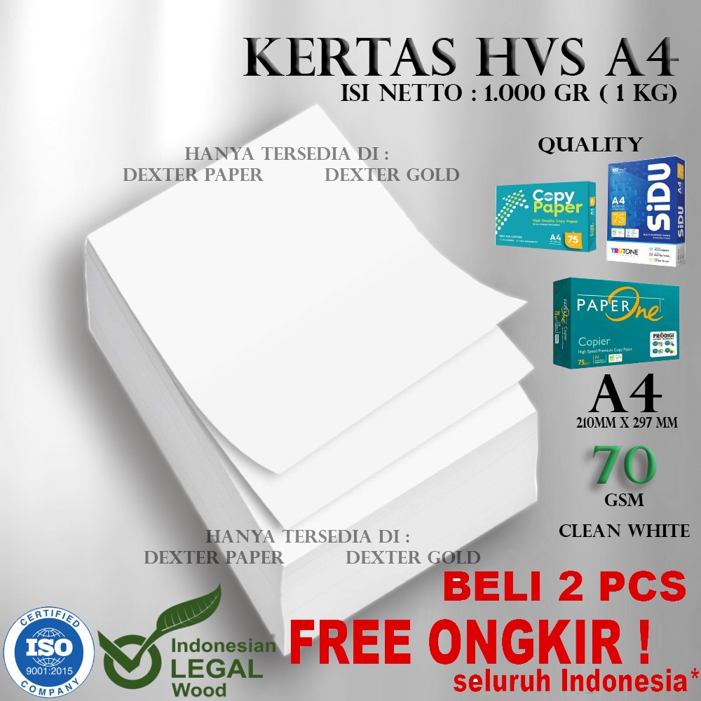 Jual KERTAS A4 70GR / KERTAS HVS A4 70GSM ISI NETTO 1KG (1000 GRAM ...