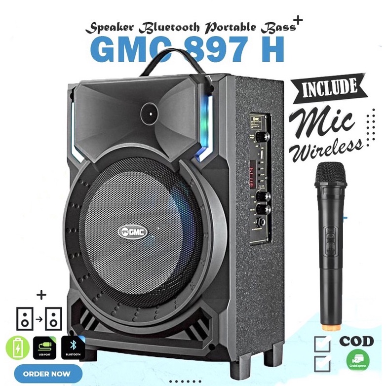 Jual SPEAKER PORTABLE BLUETOOTH GMC 897H 897 H BONUS MIC WIRELESS 8inch ...