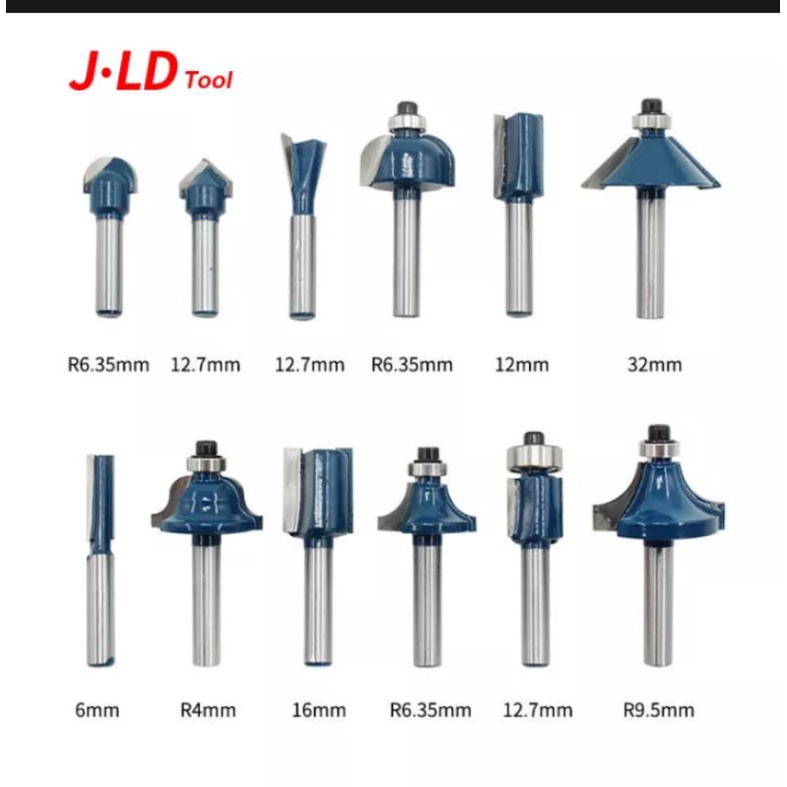 Jual MATA PROFIL KAYU JLD TOOL 12PCS. MATA TRIMMER. MATA ROUTER BITS ...