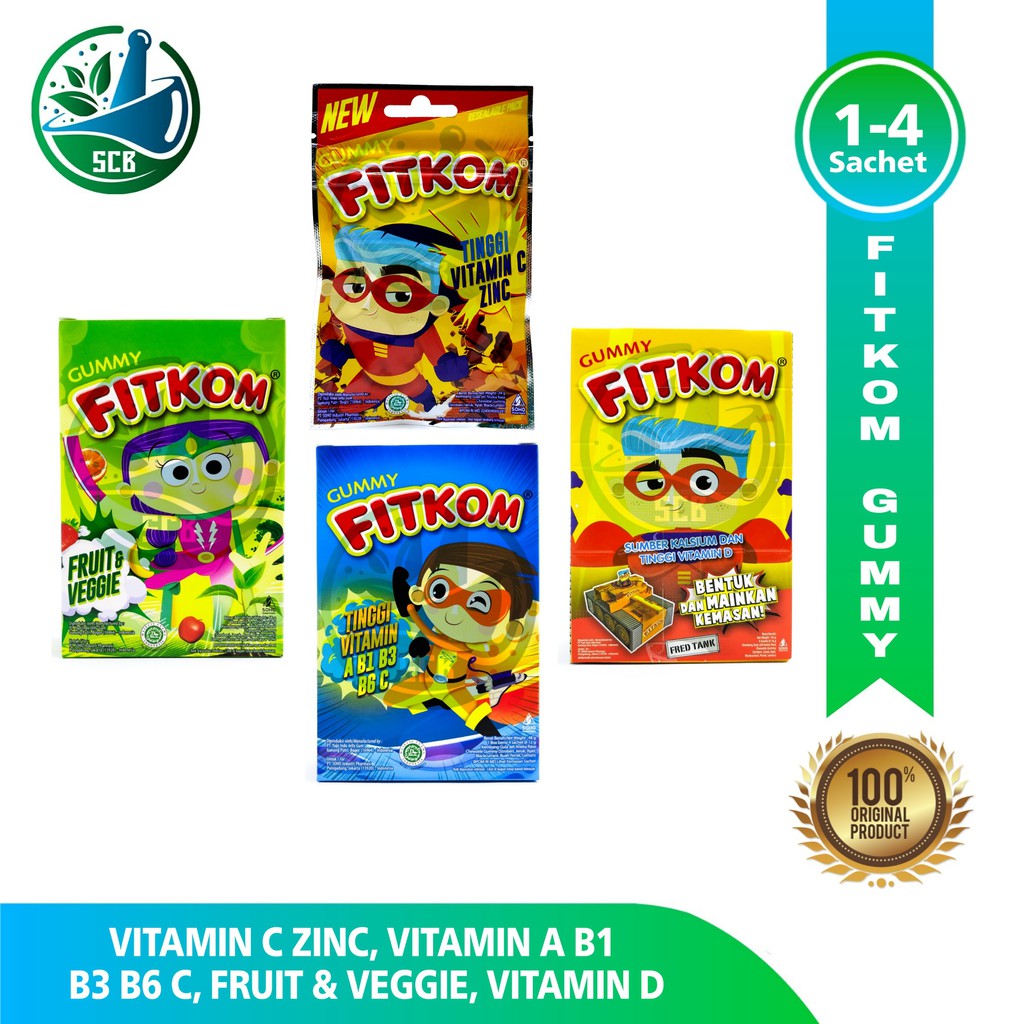 Jual Fitkom Gummy Vit C / Vitamin A B1 B3 B6 C / Vitamin D / Fruit ...