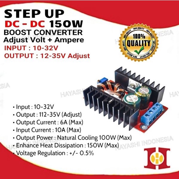 Jual DC DC Step Up 150W 10-32V to 12-35V 10A Volt dan Amper Adjust ...