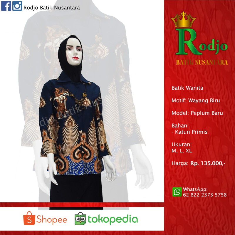 Jual Batik Wanita Motif Wayang Biru Model Peplum Baru | Shopee Indonesia