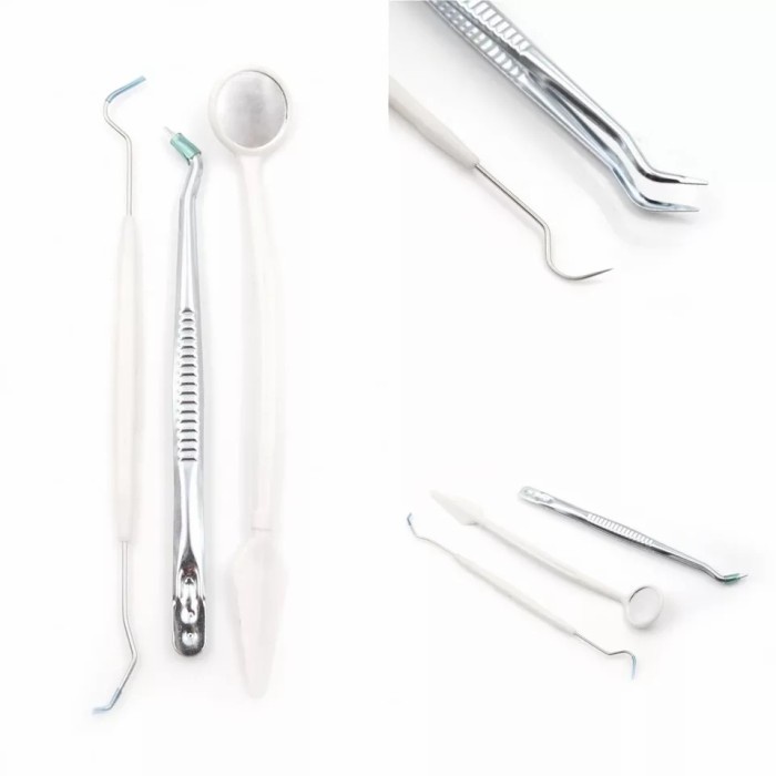 Jual 1 set isi 3 pcs alat pemeriksaan standar gigi kaca mulut pinset ...