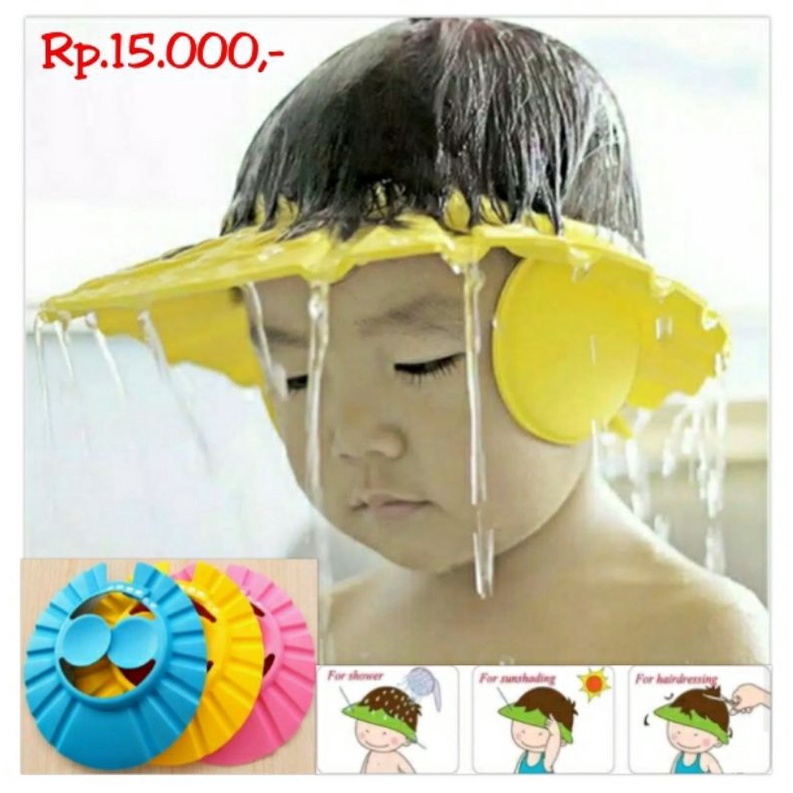 Jual Topi Mandi Keramas Dengan Penutup Telinga Agar Mata Bayi Tidak ...
