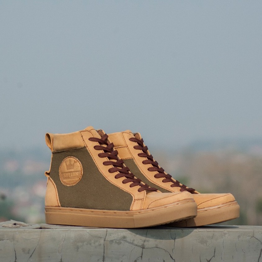 Jual Sepatu sneakers Tinggi Pria Kulit Asli Kombinasi kanvas SULTAN MATARAM ORIGINAL sepatu ...