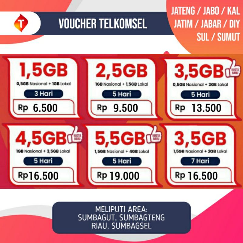 Jual Pulsa Voucher Telkomsel 1,5GB 2,5GB 3 Hari Murah Lengkap Untuk ...