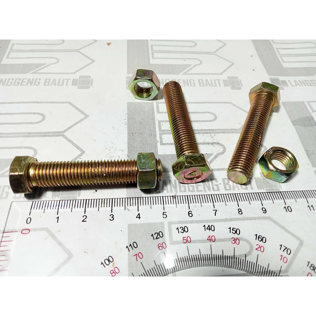 Jual Baut Mur M10 x 50 Kuning / Baut Kunci 14 Panjang 5cm M10x50 | Shopee Indonesia