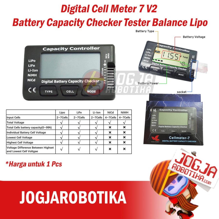 Jual Cell Meter CellMeter 7 V2 Battery Capacity Checker Tester Balance ...