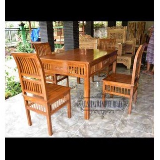 Jual Meja makan 4 kursi model minimalis bahan kayu jati | Shopee Indonesia