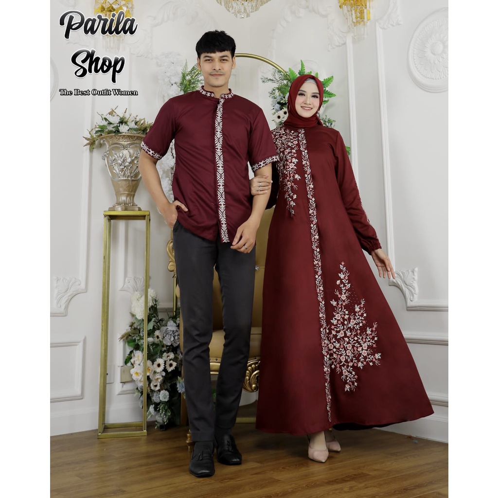 Jual Gamis Veronika Dress Set Pasangan Suami Istri Toyobo Bordir Modern Mix Payed Swarowski ...