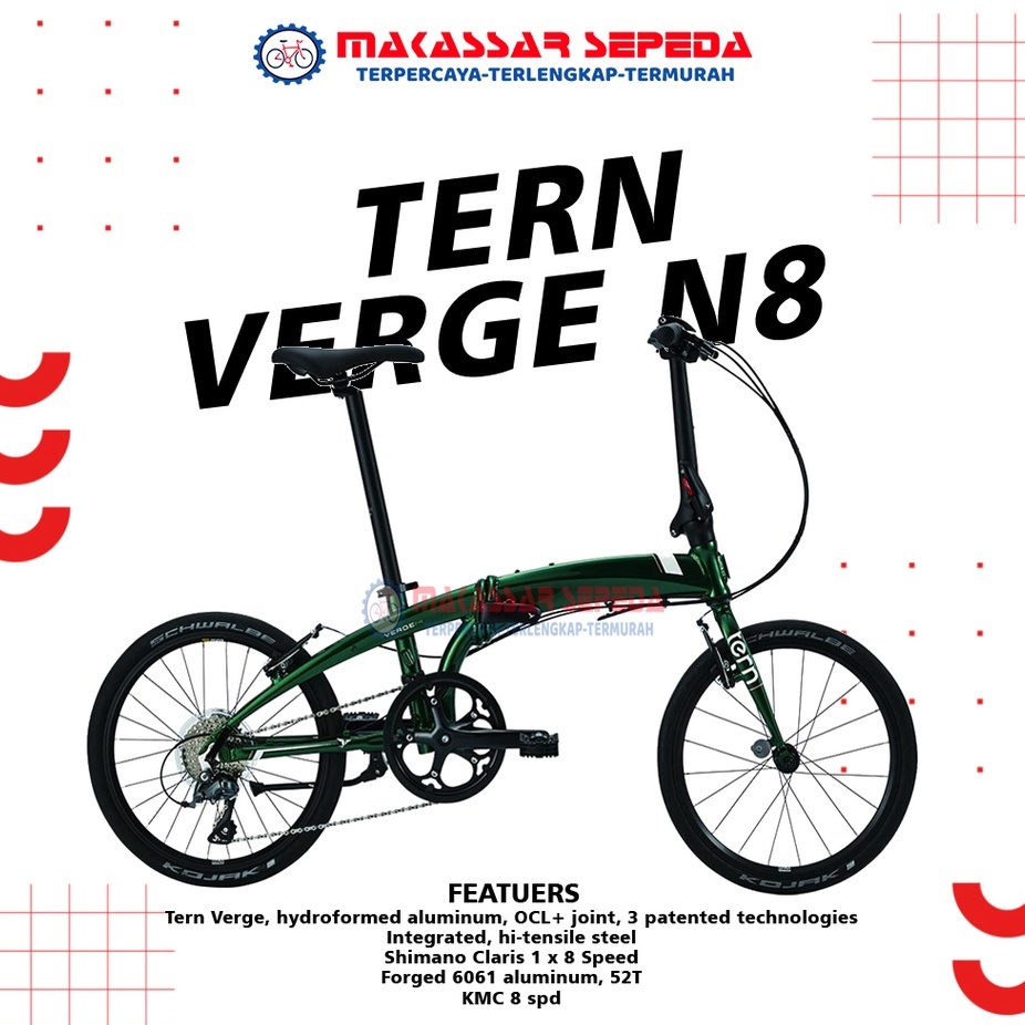 Jual SEPEDA LIPAT TERN VERGE N8 ALLOY 20INC 8 SPEED VBRAKE | Shopee ...