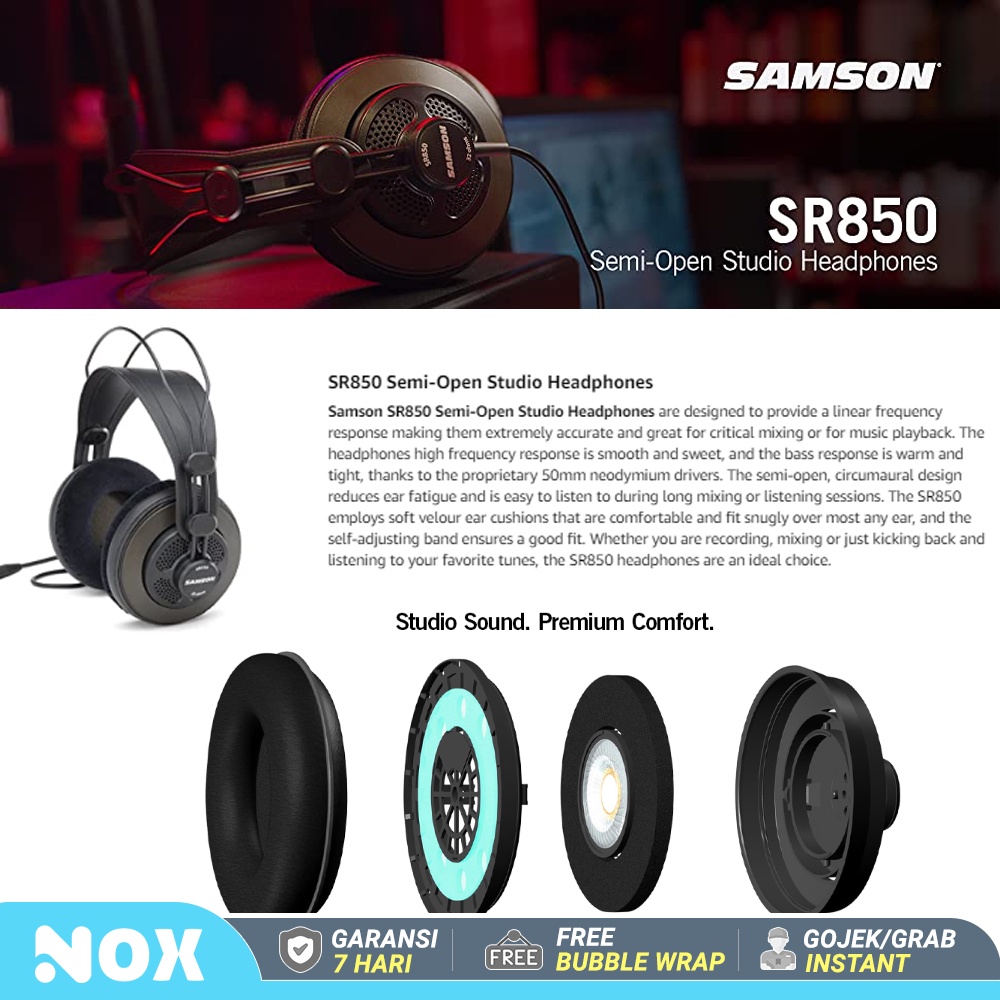 Jual Headphone Samson SR850 professional studio rekaman Bass sound 3 ...