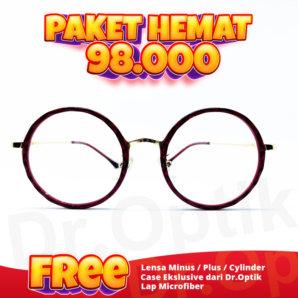 Jual Frame Kacamata + Lensa Plus, Minus, Cylinder- Merah Bulat ...