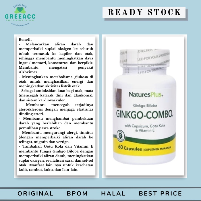 Jual Nature's Plus Ginkgo Combo Biloba 60 Kap Ginko Gingko Natures Vit E | Shopee Indonesia