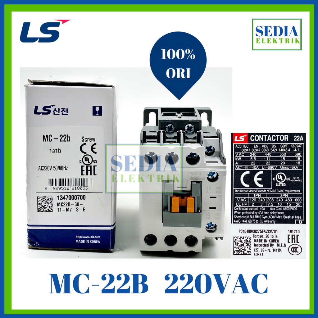 Jual KONTAKTOR CONTACTOR LS MC-22B 220VAC MC 22B MC22B 3 KUTUB NO NC ...