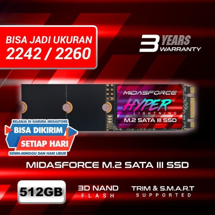 Jual SSD M2 SATA M.2 SATA III 2280 512 GB MIDAS FORCE HYPER LIGHTNING ...