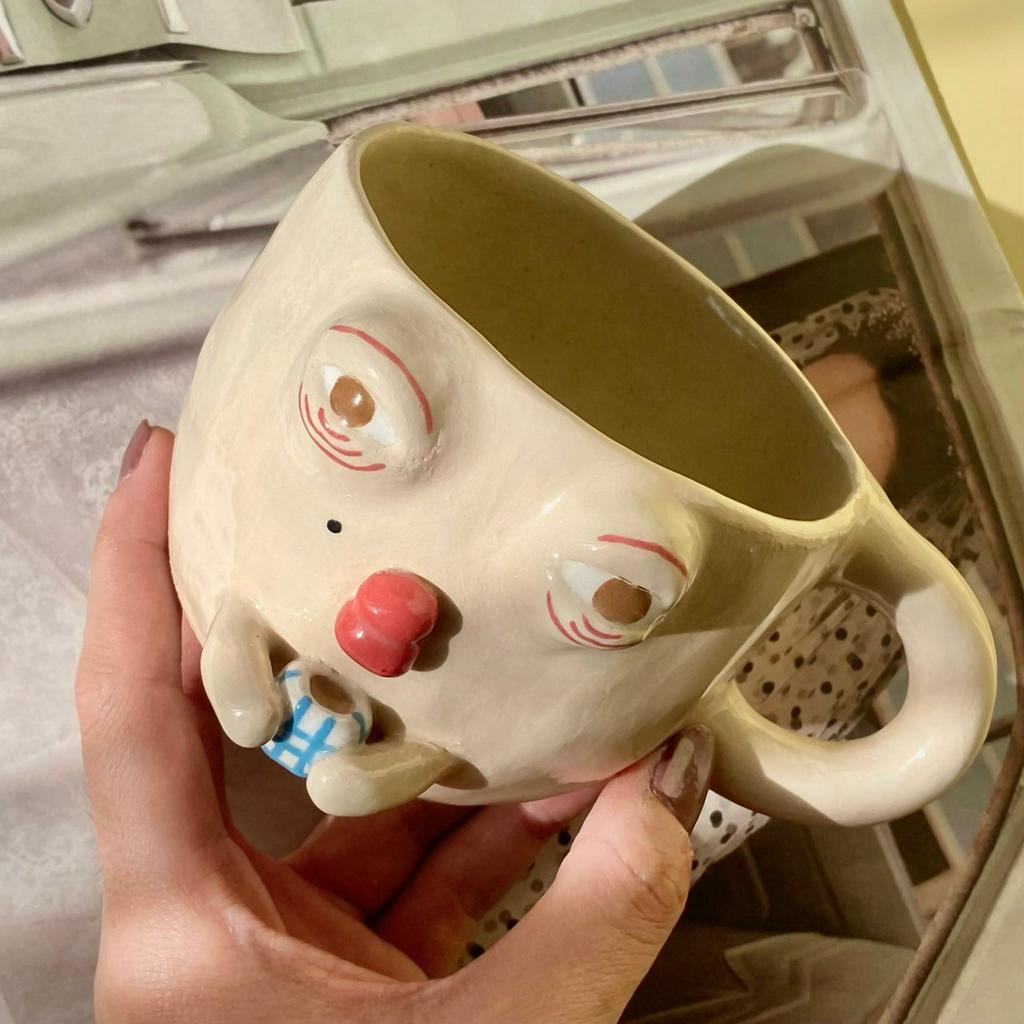 Jual Sleepless Girl Ceramic Mug - Unique Cute Mug - Handbuilt Pottery ...